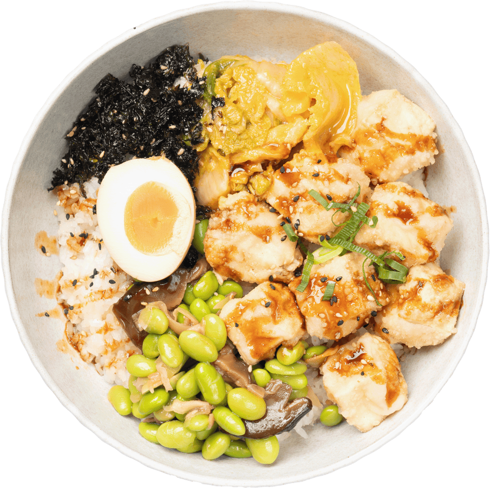 Tofu, Edamame, Kimchi Don (v) – Ommi’s Catering